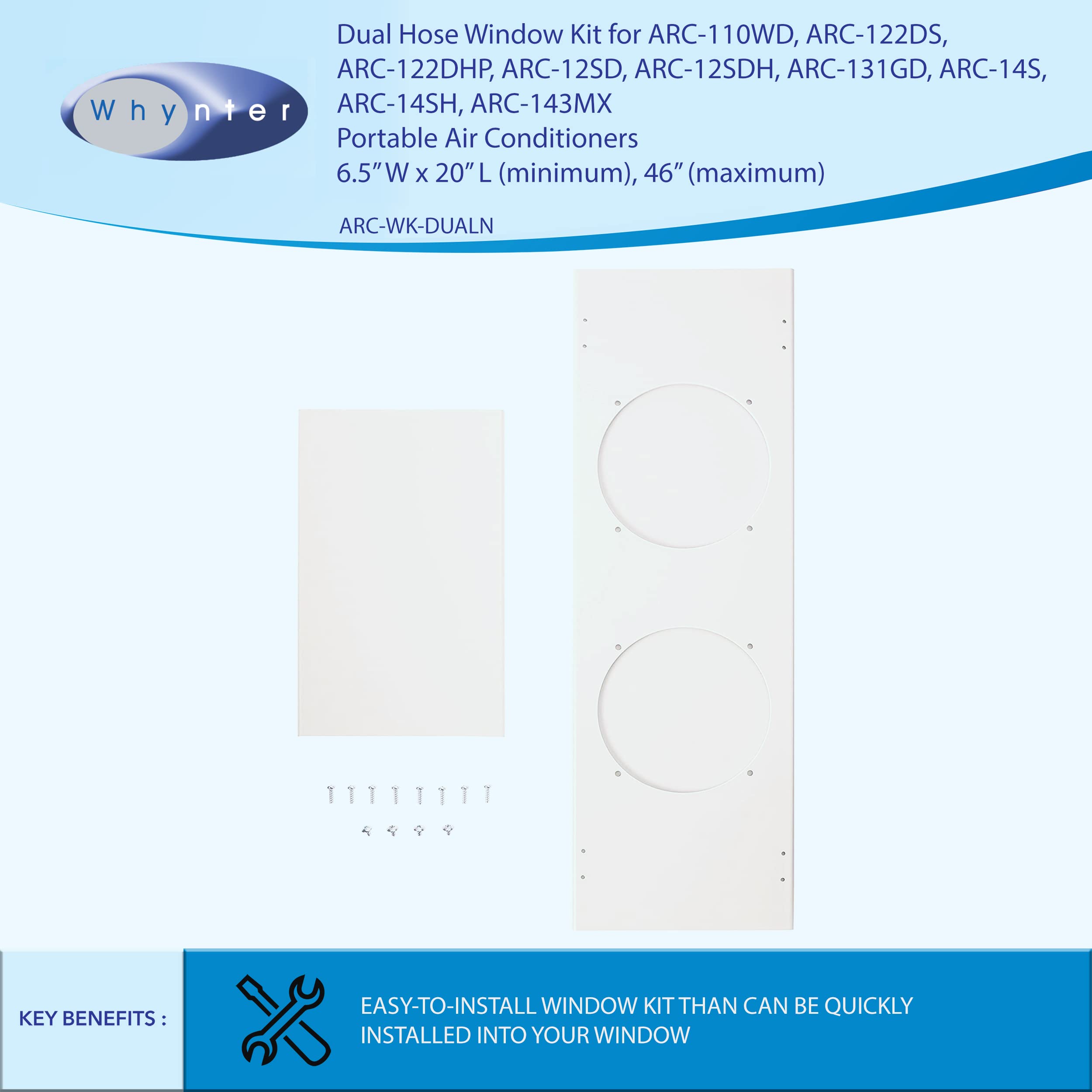 Whynter ARC-WK-DUALN Dual Hose Window Kit for Models: ARC-110WD, ARC-122DS, ARC-122DHP, ARC-12SD, ARC-12SDH, ARC-131GD, ARC-14S, ARC-14SH, ARC-143MX, ARC-141BG