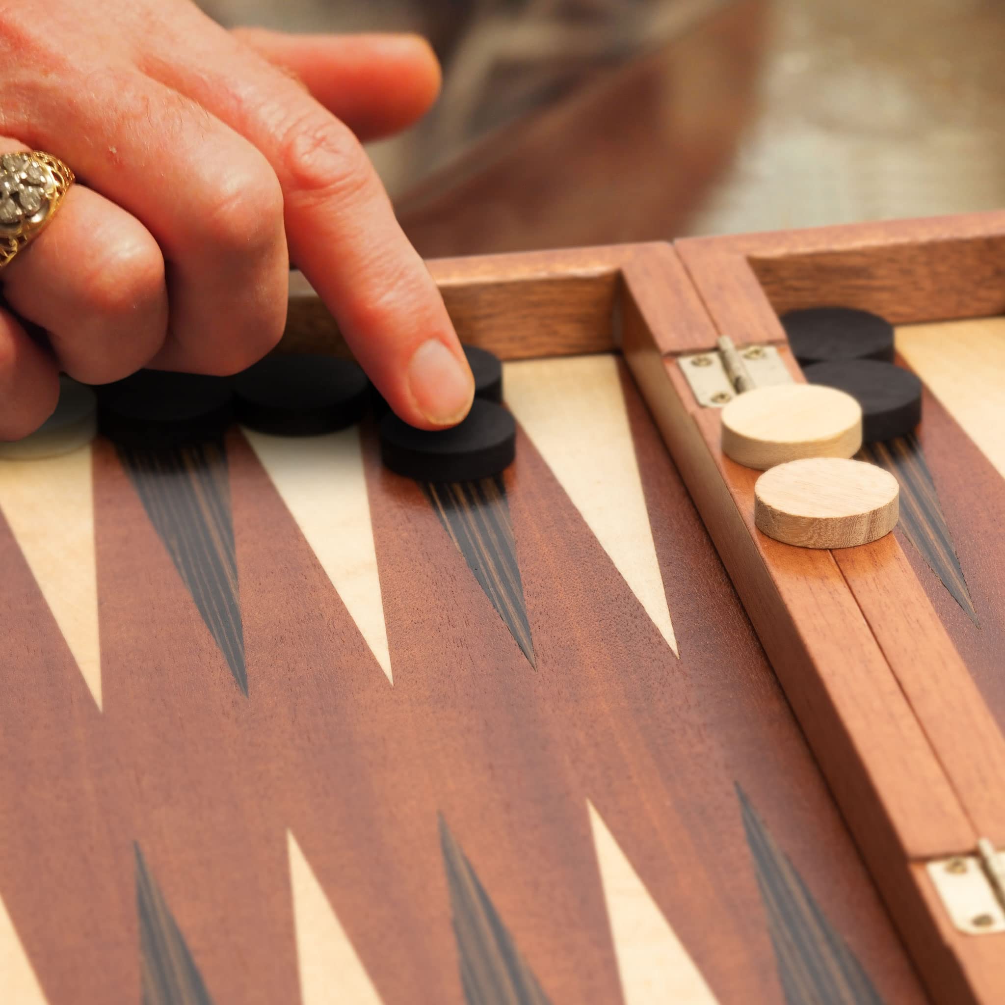 Yellow Mountain Imports Wooden Inlaid Backgammon Set, Dorne - with Wooden Playing Pieces and Accessories, 13-inch Board