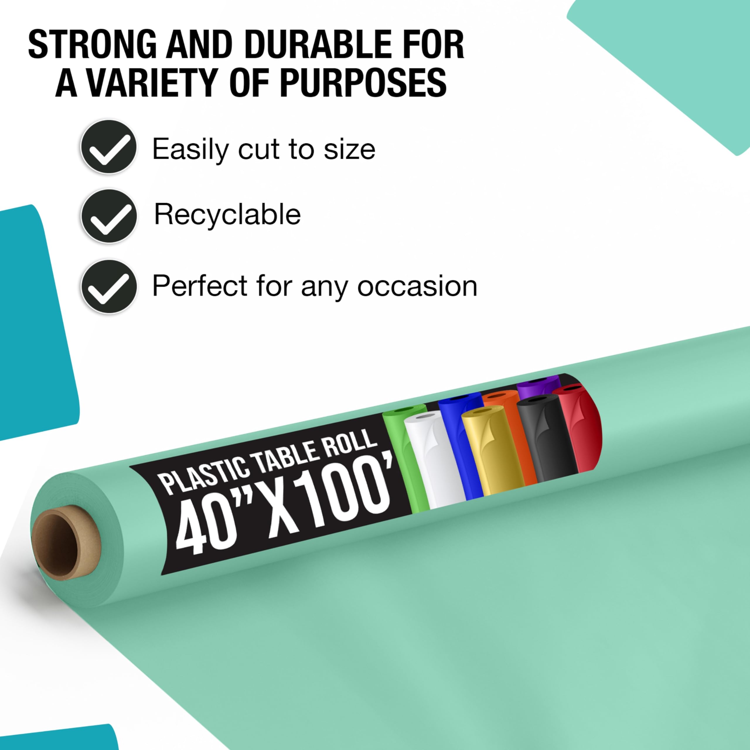 Exquisite Mint Plastic Table Cover Roll 40" X 100' Table Cloth Plastic Cover Roll - Premium Quality Banquet Rolls - Disposable Tablecloth Rolls - Table Cloth Rectangle Table Rolls