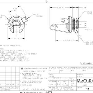 Switchcraft 1/4" Mono 2-Conductor Input Jack, Open Circuit (Type 11)