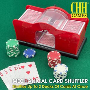 CHH Hand Cranked Card Shuffler – Manual Card Shuffler for Standard or Bridge-Sized Playing Cards – Quiet and Easy to Use - Designed for 2 Decks