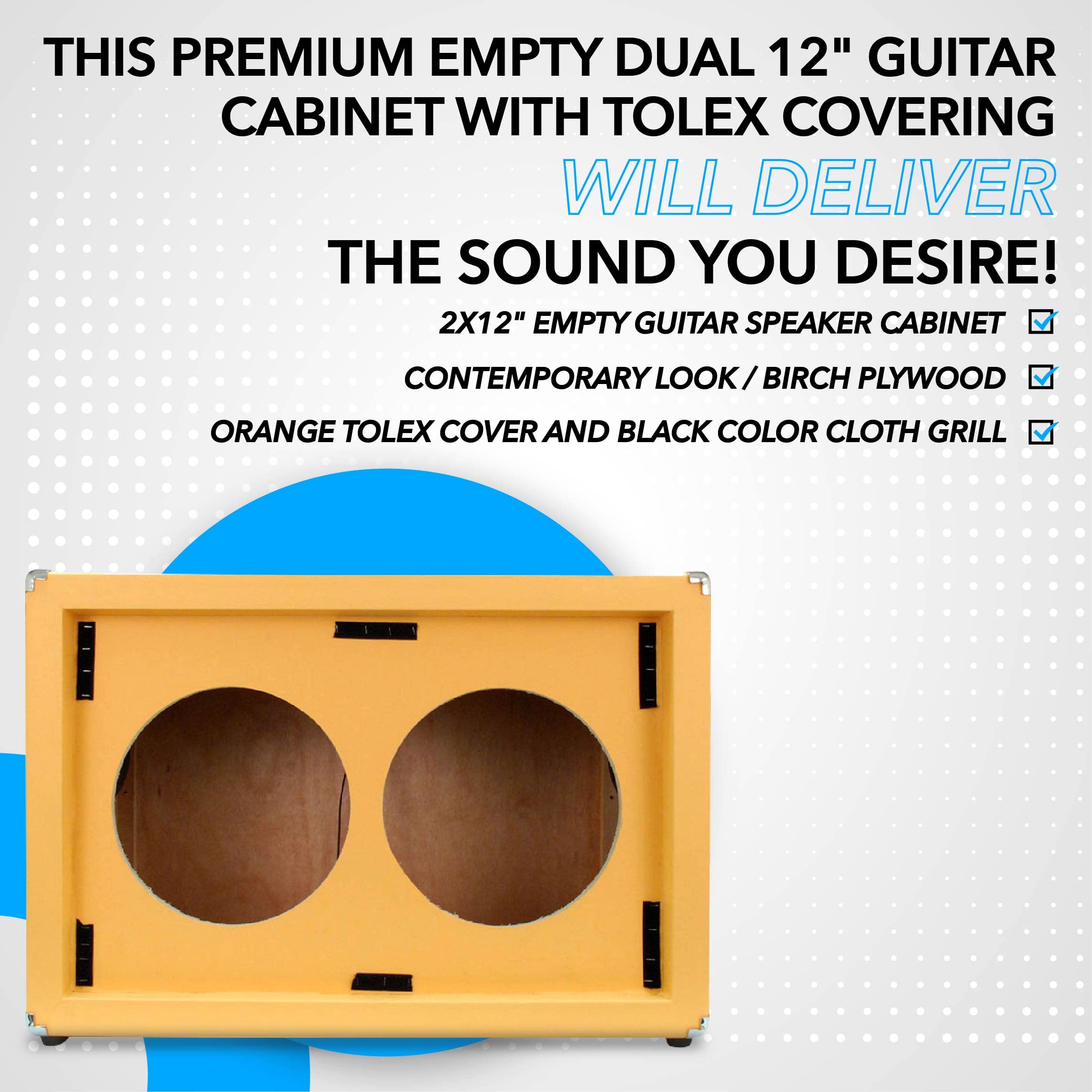 Seismic Audio - 12" GUITAR SPEAKER CABINET EMPTY - 7 Ply Birch - 2x12 Speakerless Cab NEW 212 Orange Tolex - Black Cloth Grill - Front or Rear Loading Options