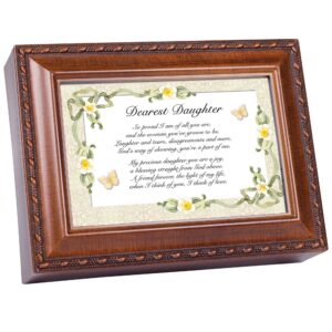 cottage garden dearest daughter daffodil woodgrain rope trim music box plays light up my life