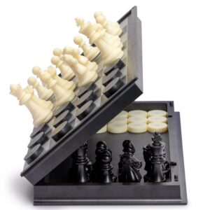 yellow mountain imports 2 in 1 travel magnetic chess and checkers - 12.5"