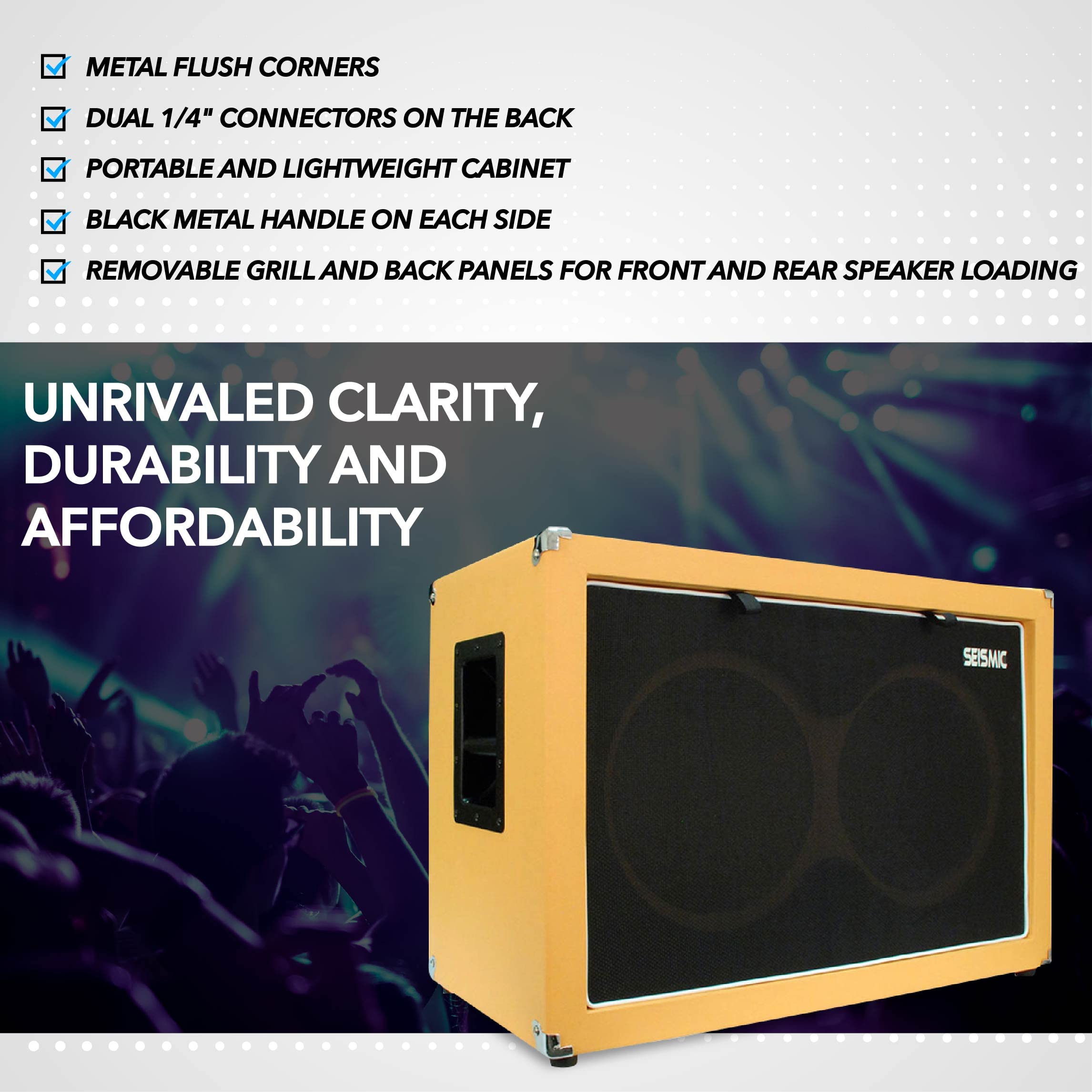 Seismic Audio - 12" GUITAR SPEAKER CABINET EMPTY - 7 Ply Birch - 2x12 Speakerless Cab NEW 212 Orange Tolex - Black Cloth Grill - Front or Rear Loading Options