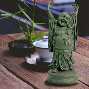 Design Toscano Jolly Hotei Asian Man Sanctuary Decor Statue Figurine, 5 inches wide, 13 inches tall, Cast Stone Resin, Green Bronze Finish