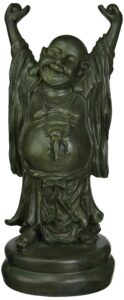 design toscano jolly hotei asian man sanctuary decor statue figurine, 5 inches wide, 13 inches tall, cast stone resin, green bronze finish