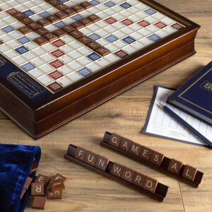 Scrabble Deluxe Edition with Rotating Wooden Game Board