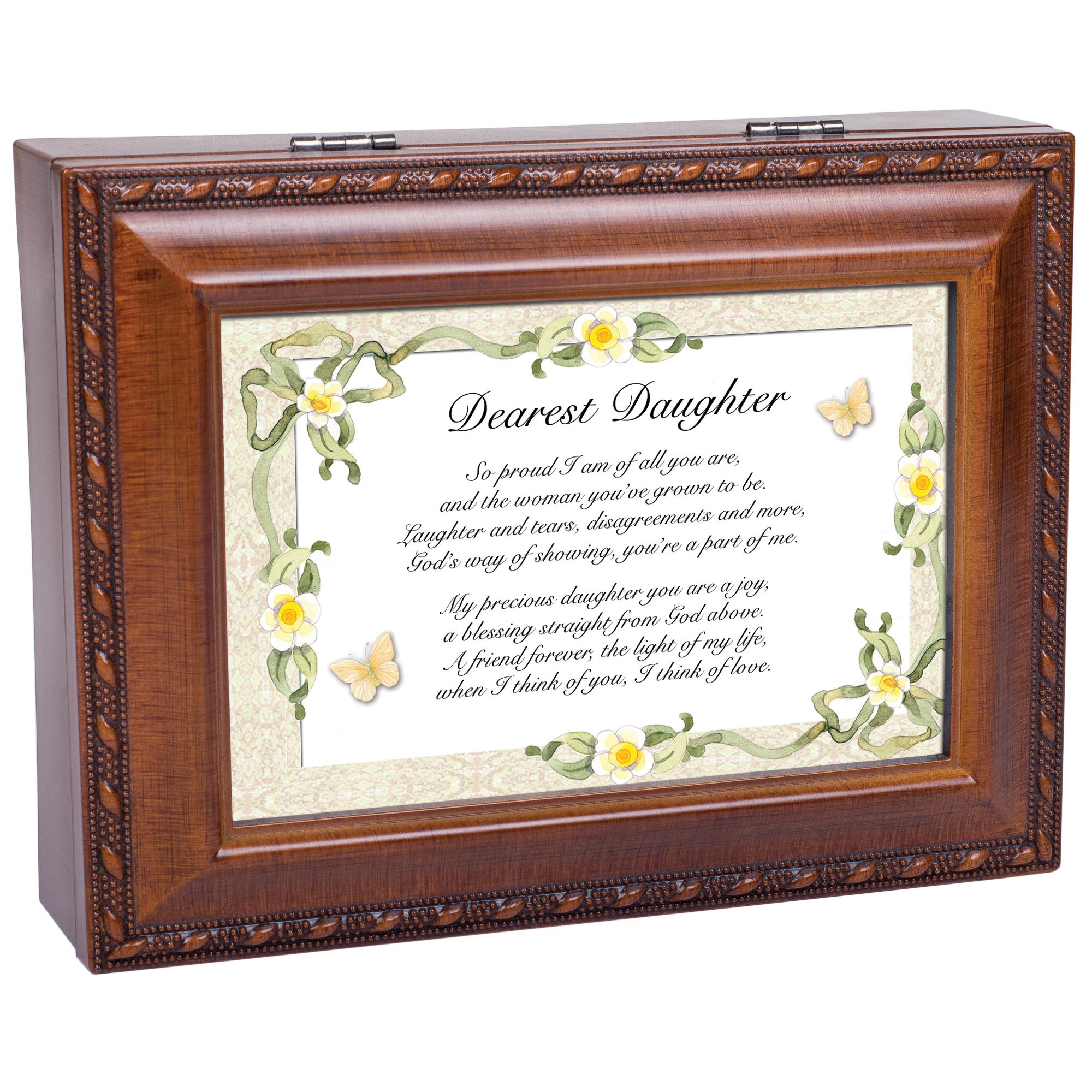 Cottage Garden Dearest Daughter Daffodil Woodgrain Rope Trim Music Box Plays Light Up My Life