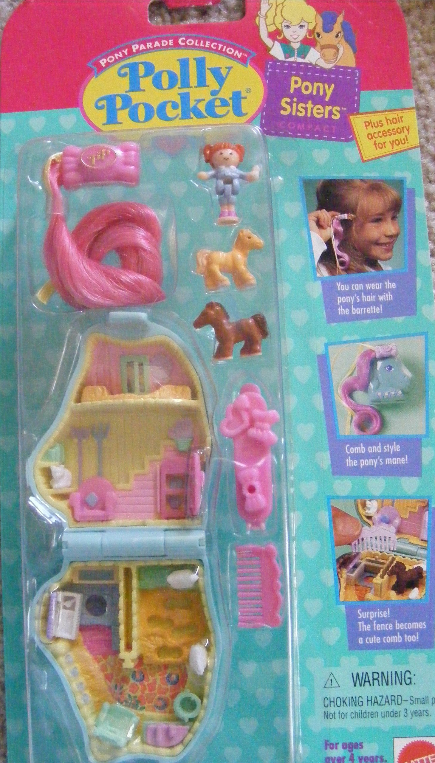 Polly Pocket Vintage Pony Sisters Compact (1995) Bluebird