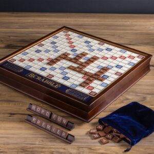 Scrabble Deluxe Edition with Rotating Wooden Game Board