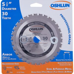 Oshlun SBF-054030 5-3/8-Inch 30 Tooth MTCG Saw Blade with 20mm Arbor (5/8-Inch and 10mm Bushings) for Mild Steel and Ferrous Metals