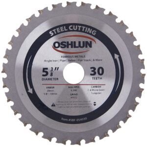 oshlun sbf-054030 5-3/8-inch 30 tooth mtcg saw blade with 20mm arbor (5/8-inch and 10mm bushings) for mild steel and ferrous metals