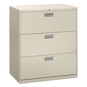 hon 683lq 600 series three-drawer lateral file, 36w x 19-1/4d, light gray