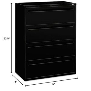 HON 794LP Four-Drawer Lateral File, 42w x 18d x 52.5h, Black File Cabinet, Sold as 1 Each