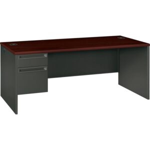 38000 Series Left Pedestal Desk, 72w x 36d x 29-1/2h, Mahogany/Charcoal