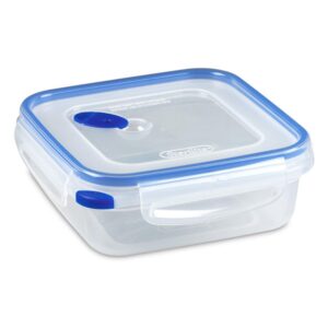 sterilite ultra-seal 4 cup square, airtight food storage container, latching lid, microwave and dishwasher safe, clear with blue gasket, 6-pack