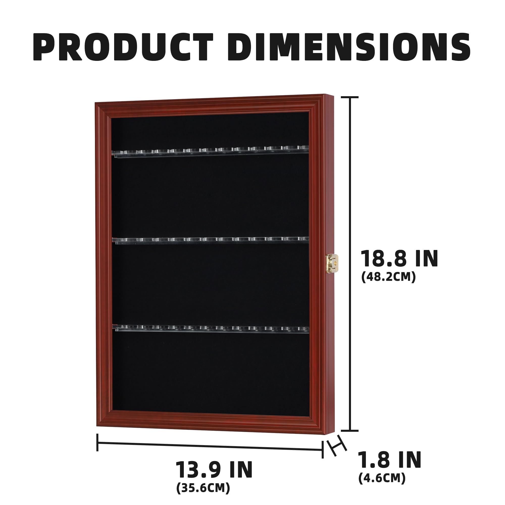 36 Spoon Display Case Cabinet Holder Rack Shadow Box with Lockable Door, Dark Cherry Finish (SP01-DC)