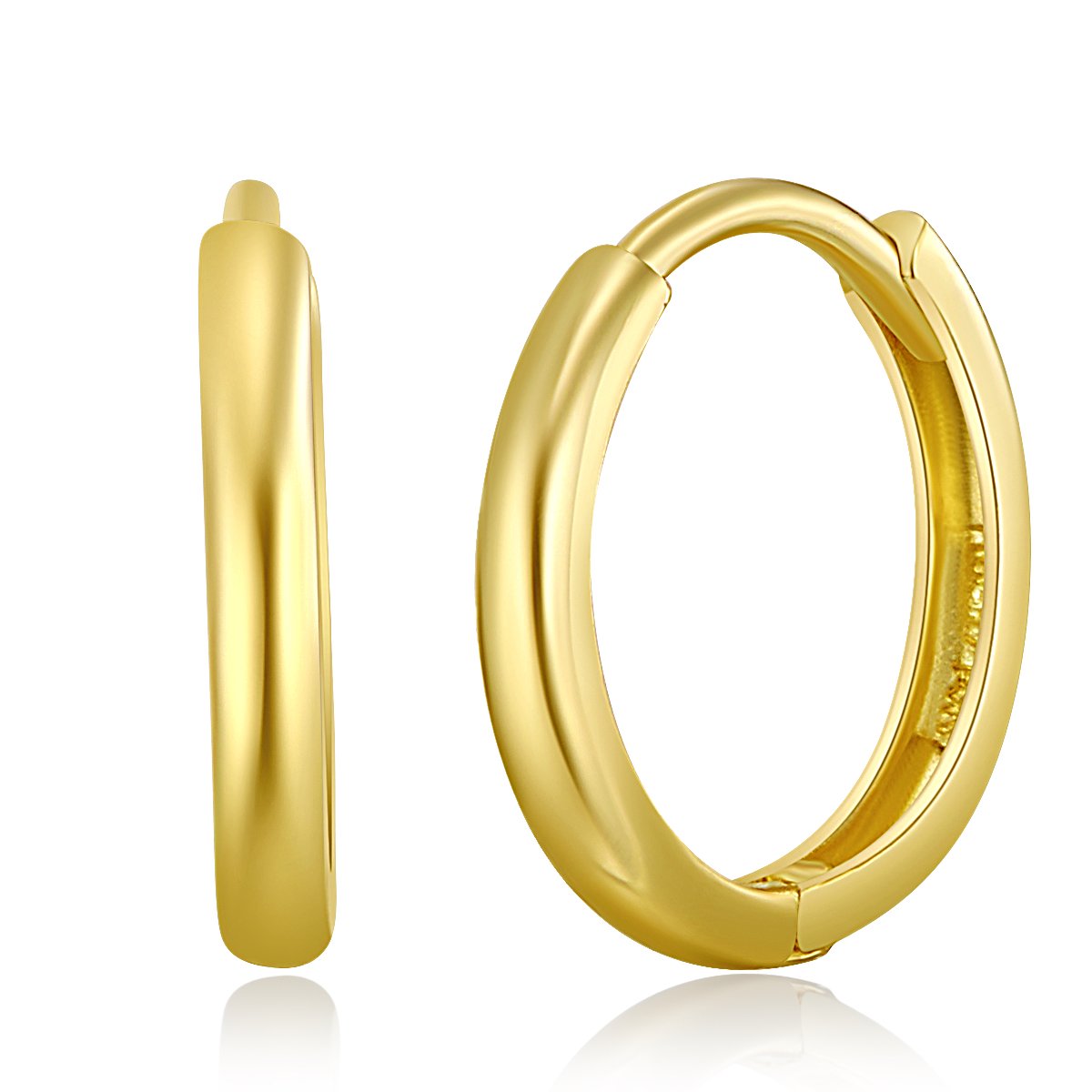 14k REAL Yellow Gold 2mm Thickness Hoop Huggie Earrings (11 x 11 mm)