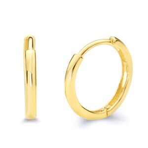 14k real yellow gold 2mm thickness hoop huggie earrings (11 x 11 mm)