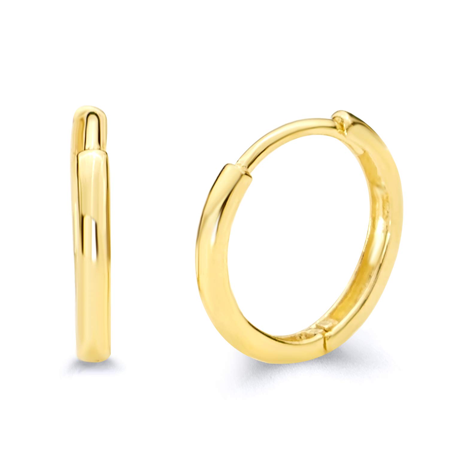 14k REAL Yellow Gold 2mm Thickness Hoop Huggie Earrings (11 x 11 mm)