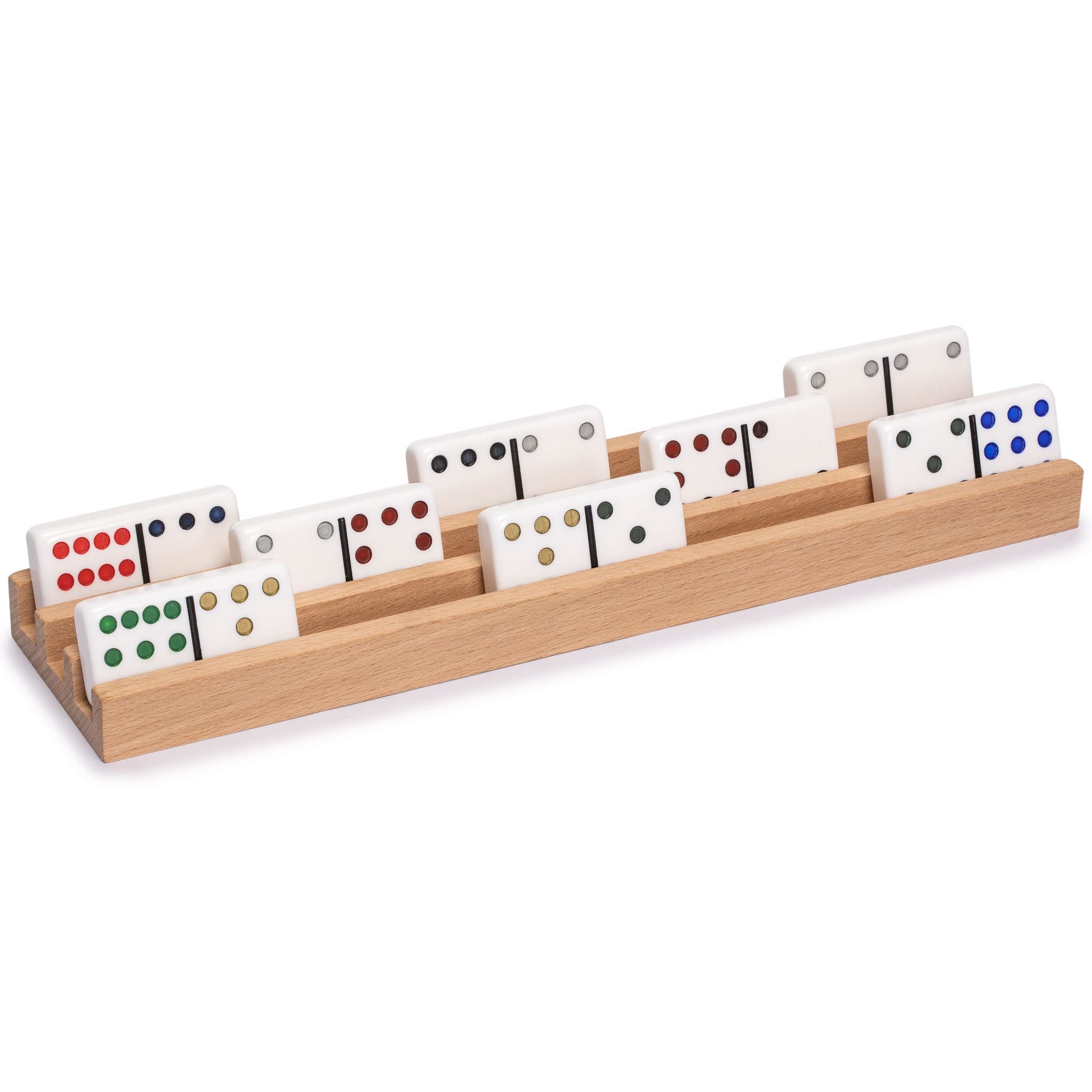 Yellow Mountain Imports Premium Beechwood Domino Racks/Trays (10-Inch) - Set of 4 - Domino Holders for Mexican Train, Chickenfoot and Other Domino Games