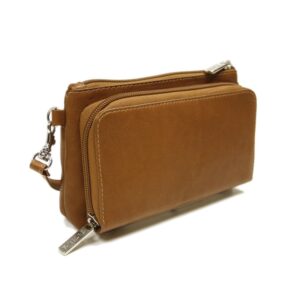 piel leather shoulder bag wristlet, saddle, one size