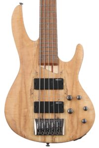 esp ltd b-205sm spalted maple five-string bass guitar, natural satin