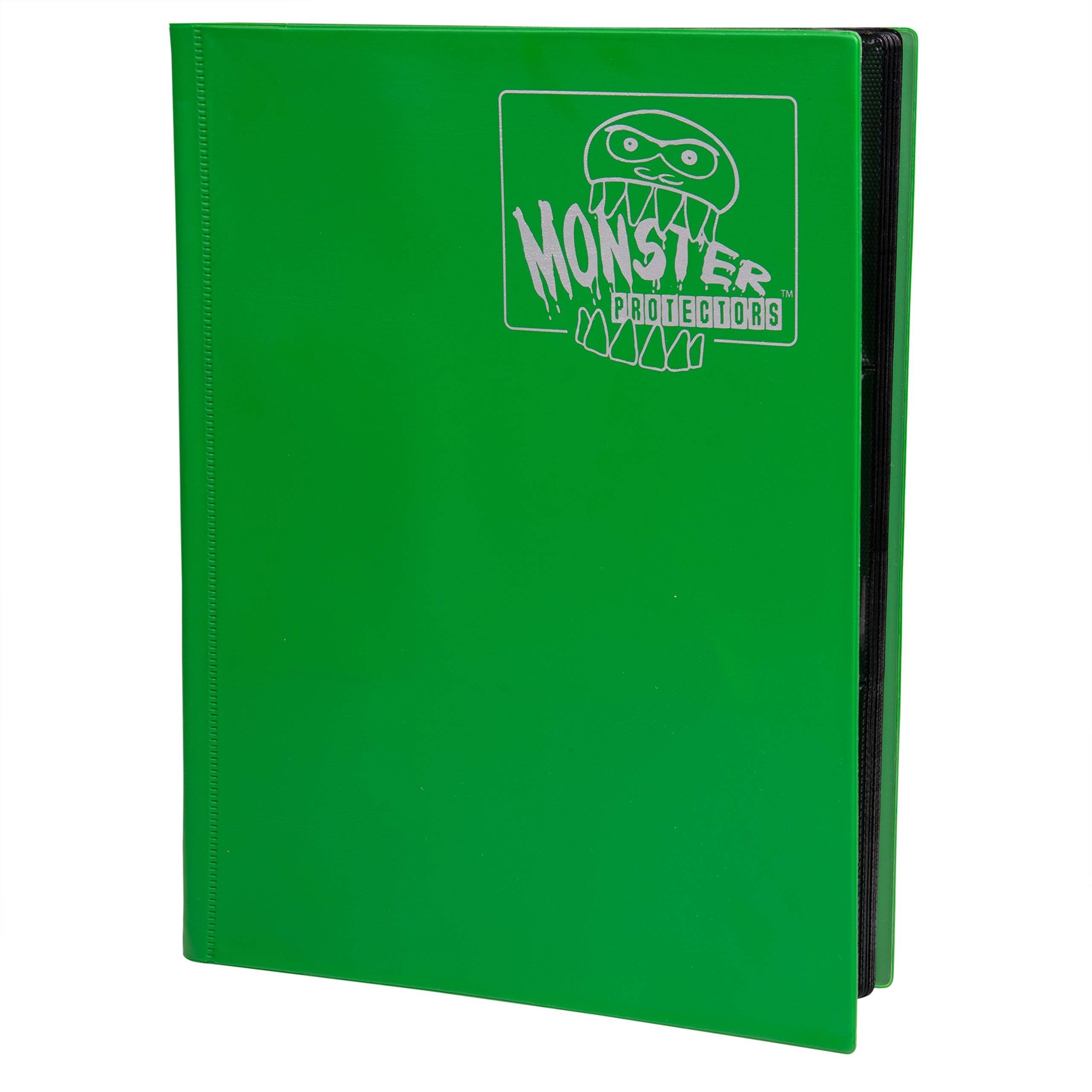 Monster Protectors 9 Pocket Trading Card Binder - Matte Green Album, Anti-Theft & Anti-Drop TCG Protection w Side Loading Padded Pockets, Double Sided, Holds 360 Cards, For Sports, Kpop, Xmas Gift