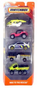 matchbox 2019 rescue 5 pk (sea hunter, baja bandit, subaru impreza, pierce dash fire, trail tracker)