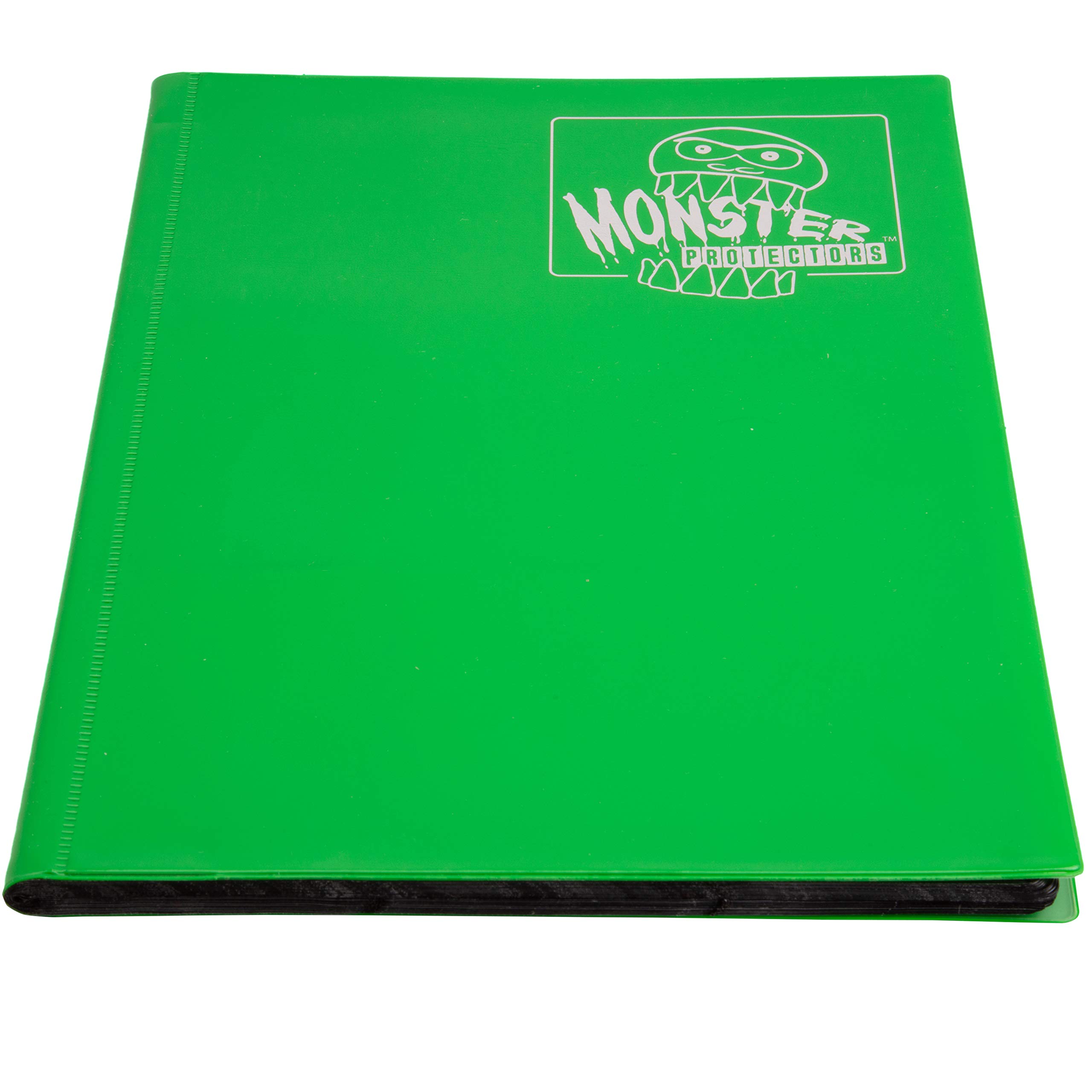 Monster Protectors 9 Pocket Trading Card Binder - Matte Green Album, Anti-Theft & Anti-Drop TCG Protection w Side Loading Padded Pockets, Double Sided, Holds 360 Cards, For Sports, Kpop, Xmas Gift