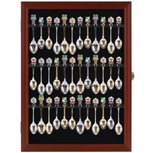 36 Spoon Display Case Cabinet Holder Rack Shadow Box with Lockable Door, Dark Cherry Finish (SP01-DC)