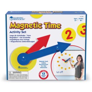 learning resources magnetic time activity set, homeschool, time telling, basic math skills, giant demo clock, whiteboard accessories, grades k+, ages 5+