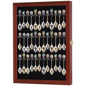 36 spoon display case cabinet holder rack shadow box with lockable door, dark cherry finish (sp01-dc)