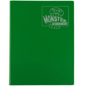 Monster Protectors 9 Pocket Trading Card Binder - Matte Green Album, Anti-Theft & Anti-Drop TCG Protection w Side Loading Padded Pockets, Double Sided, Holds 360 Cards, For Sports, Kpop, Xmas Gift