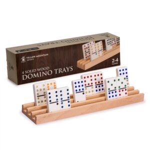 yellow mountain imports premium beechwood domino racks/trays (10-inch) - set of 4 - domino holders for mexican train, chickenfoot and other domino games