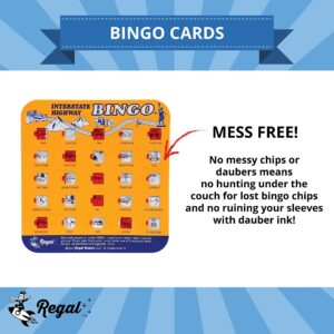 Regal Games Finger-Tip Shutter Bingo Cards with Sliding Windows - Interstate Highway Game Set - Travel Bingo Game for Adults & Kids - Reusable, No Chips & Daubers Needed - 4 Packs - Orange