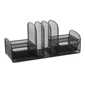 safco product 3263bl onyx mesh desk organizer with three vertical sections, two baskets, home, office & classroom organization black, 7.8" x 17" x 6.8"