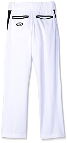 Rawlings Youth Relaxed Fit V-Notch Insert Baseball Pant, White with Black Insert, Youth X-Large