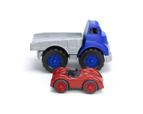 Green Toys Flat Bed Truck Blue/Grey & Race Car Red, 12 months - 6 years