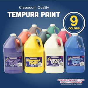 Constructive Playthings Washable Tempera Paint Set for Kids, Classroom Painting Supplies, One Gallon, Multicolor, Pack of 9