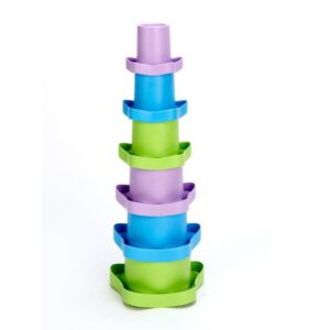 green toys stacking cups, purple/blue/green