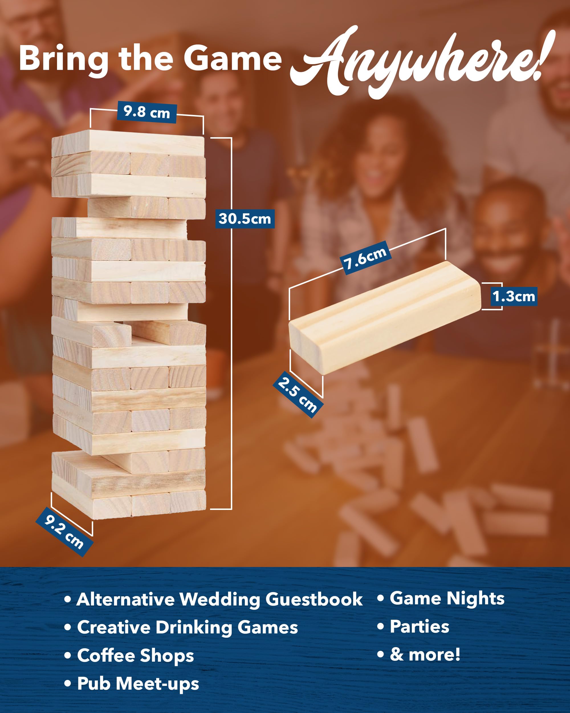 WE Games Wooden Block Stacking Party Game for Adults, Tumble Tower Wedding Guest Book Alternative, Tabletop Games, Includes Storage Case, 12 inches