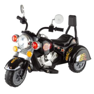 kids motorcycle ride on toy – 3-wheel chopper with reverse and headlights - battery powered motorbike for kids 3 and up by lil’ rider (black)