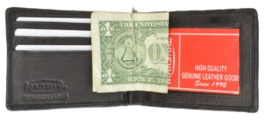 marshal 100% genuine leather bi-fold money clip black #1162