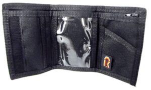 nylon trifold id wallet w/outside & inside id. hook & loop. made in usa (black)