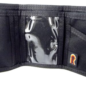 Nylon Trifold ID Wallet w/Outside & Inside ID. Hook & Loop. Made in USA (Black)