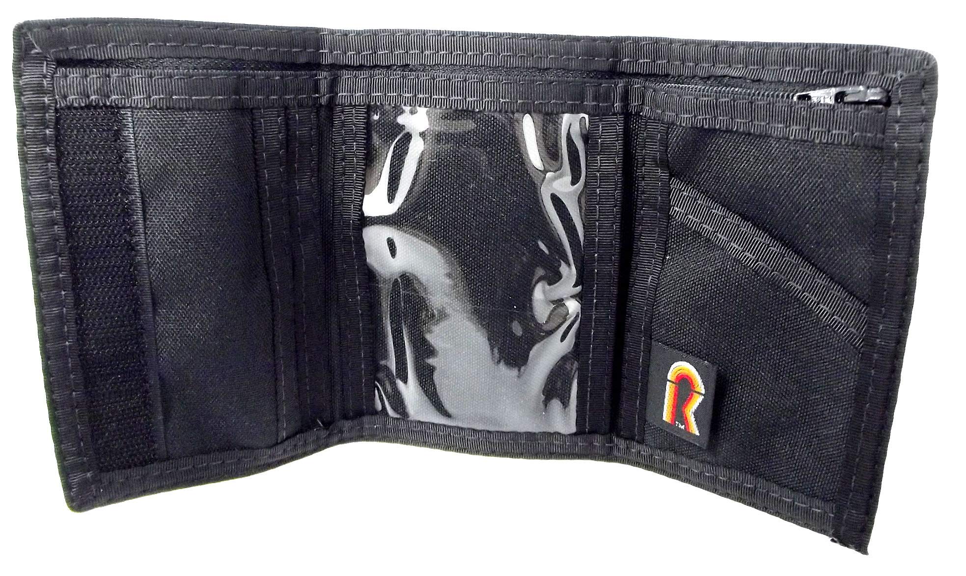 Nylon Trifold ID Wallet w/Outside & Inside ID. Hook & Loop. Made in USA (Black)