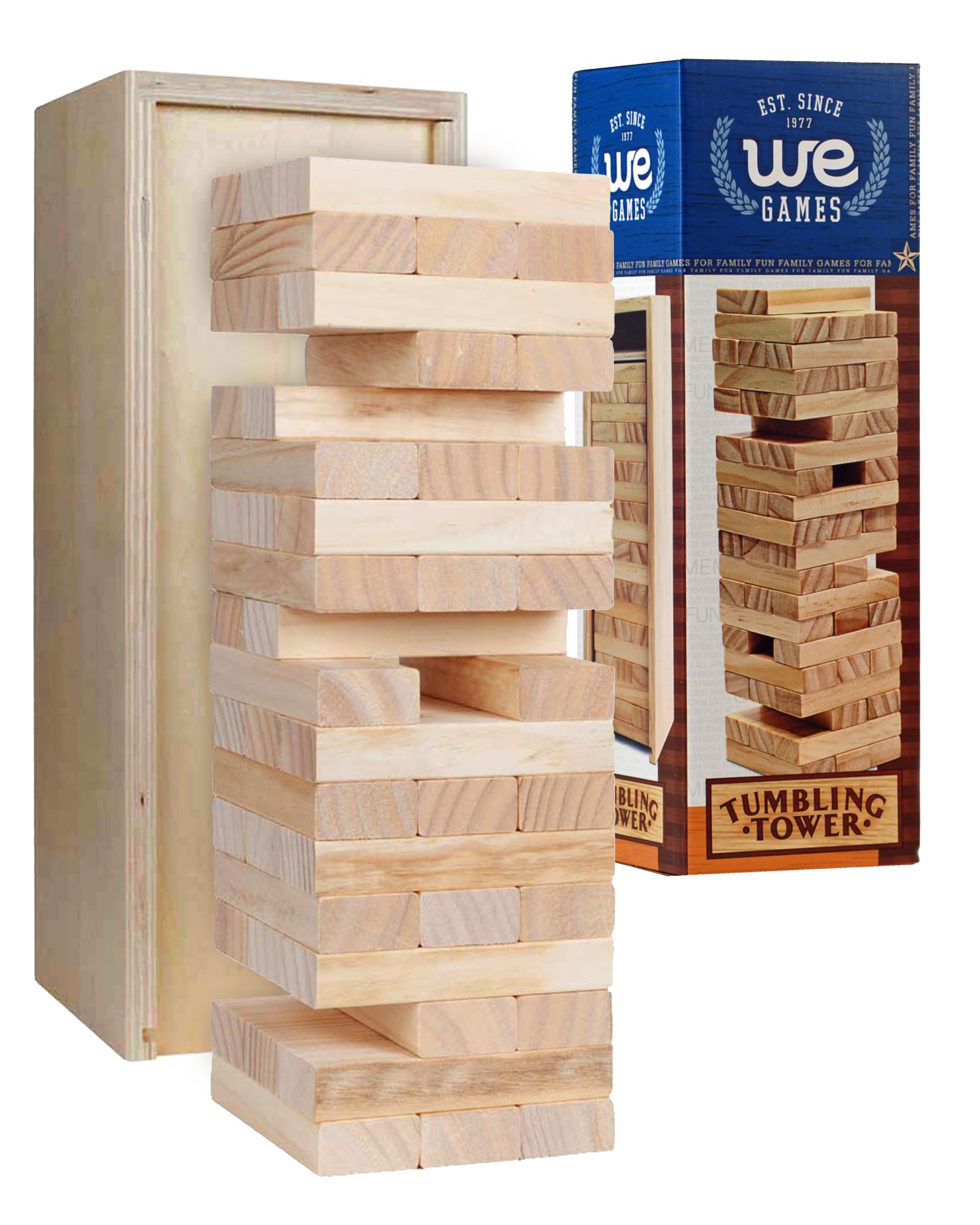 WE Games Wooden Block Stacking Party Game for Adults, Tumble Tower Wedding Guest Book Alternative, Tabletop Games, Includes Storage Case, 12 inches