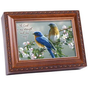 cottage garden watchful birds woodgrain rope trim inspirational music box plays amazing grace